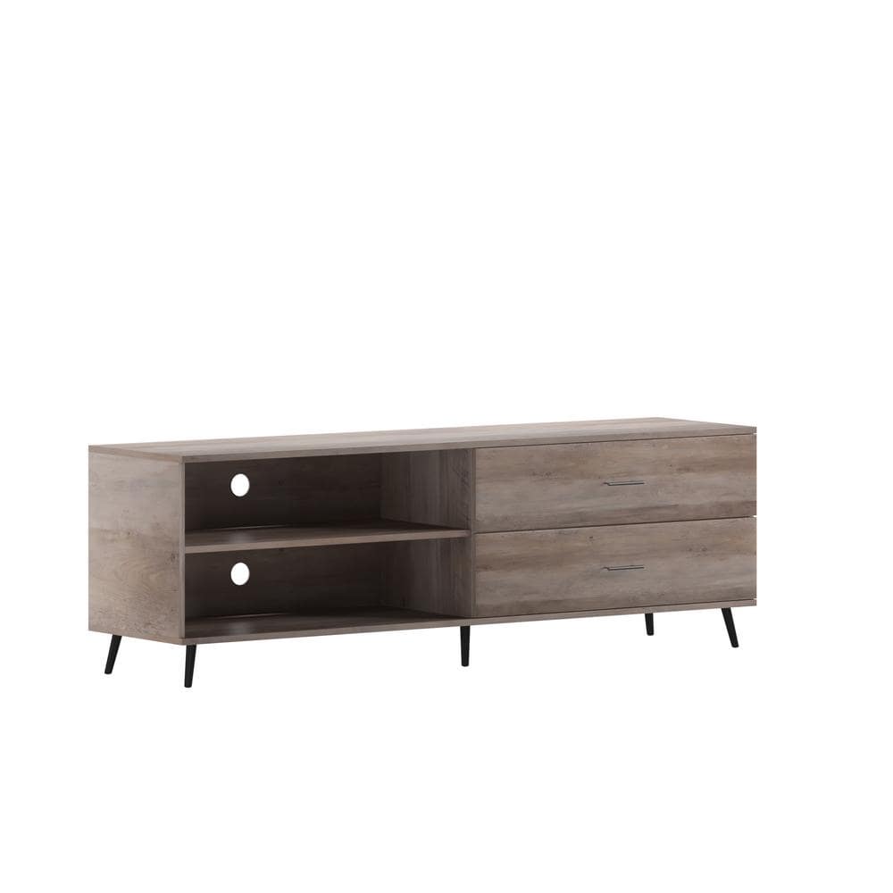 Carnegy Avenue 65 in. Walnut Entertainment Center 2-Drawer Fits Up to ...