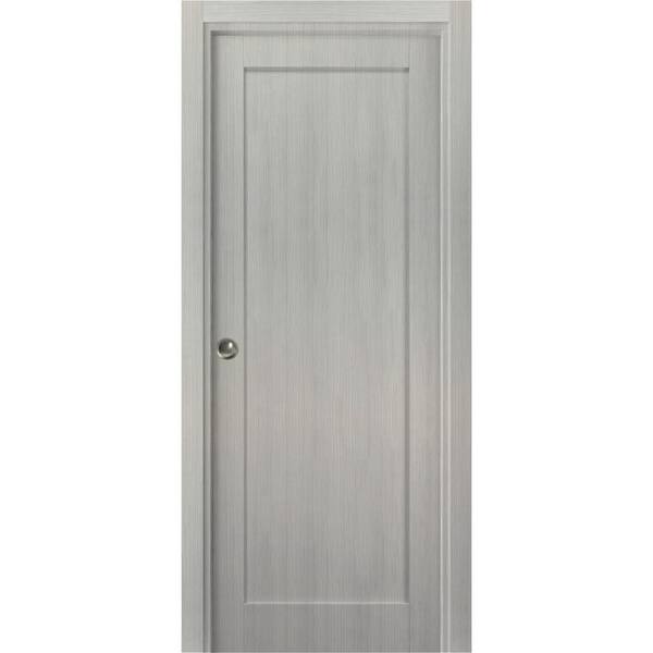 Sartodoors 42 in. x 84 in. 1 Panel Gray Ash Finished Solid MDF Sliding ...