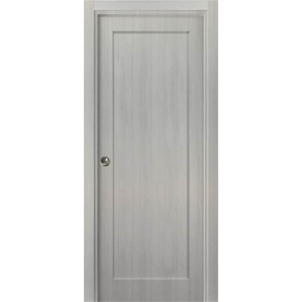 Sartodoors 42 in. x 96 in. 1 Panel Gray Ash Finished Solid MDF Sliding ...
