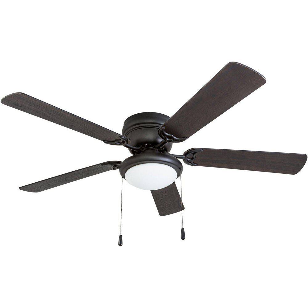 52 in. Black Flush Mount Hugger Ceiling Fan with Bowl Light Kit and ...