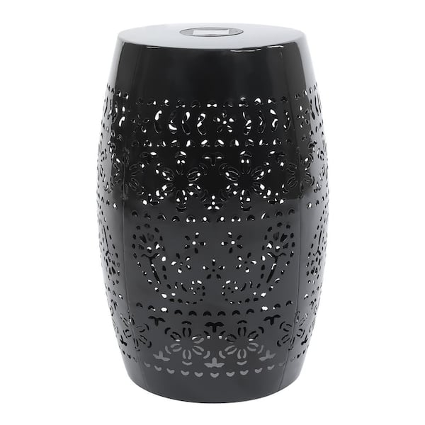 Black Round Metal Outdoor Solar Side Table with Built-in Solar Battery ...