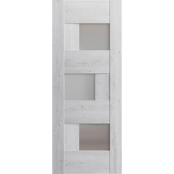 VDOMDOORS 42 in. x 44 in. Solid MDF Frosted glass Nordic White Interior ...