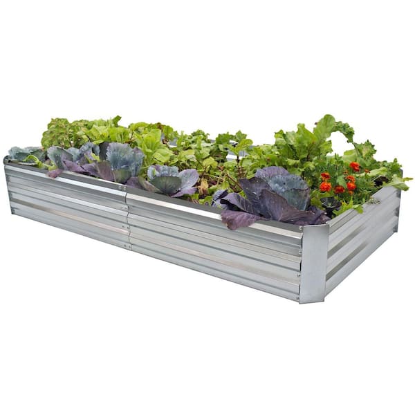 Sunnydaze 35 in. x 71 in. x 12 in. Galvanized Steel Rectangle Raised Garden Bed Silver NPH-670 ...