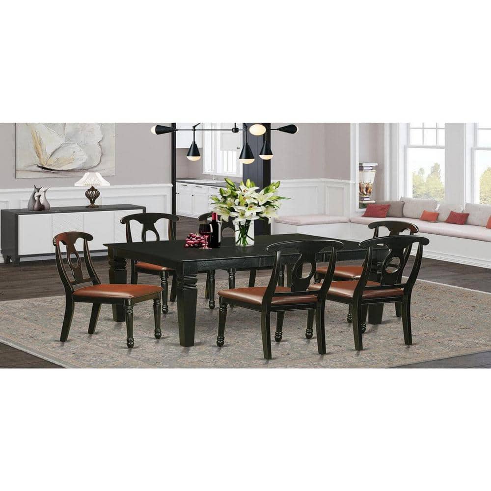 East West Furniture 7-Piece Rectangle Black Finish Solid Wood Top ...