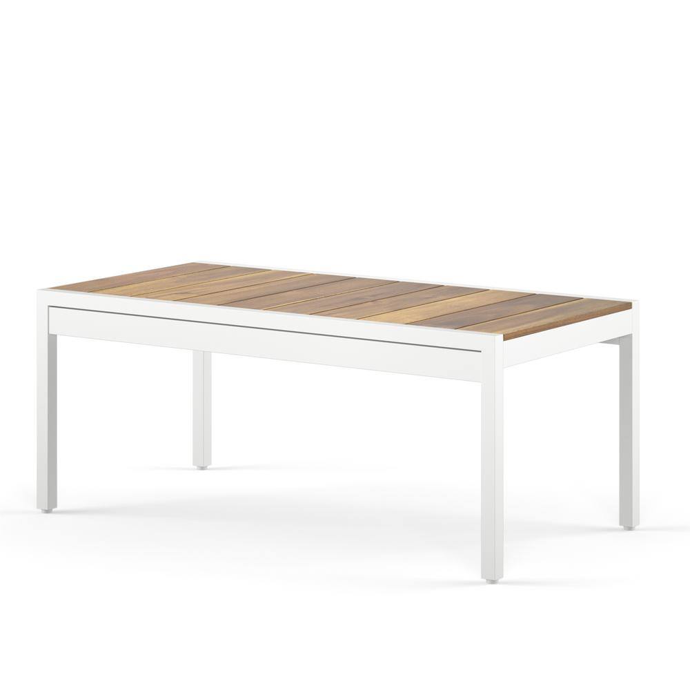 Zinus Pablo White Aluminum and Acacia Wood Outdoor Table with ...