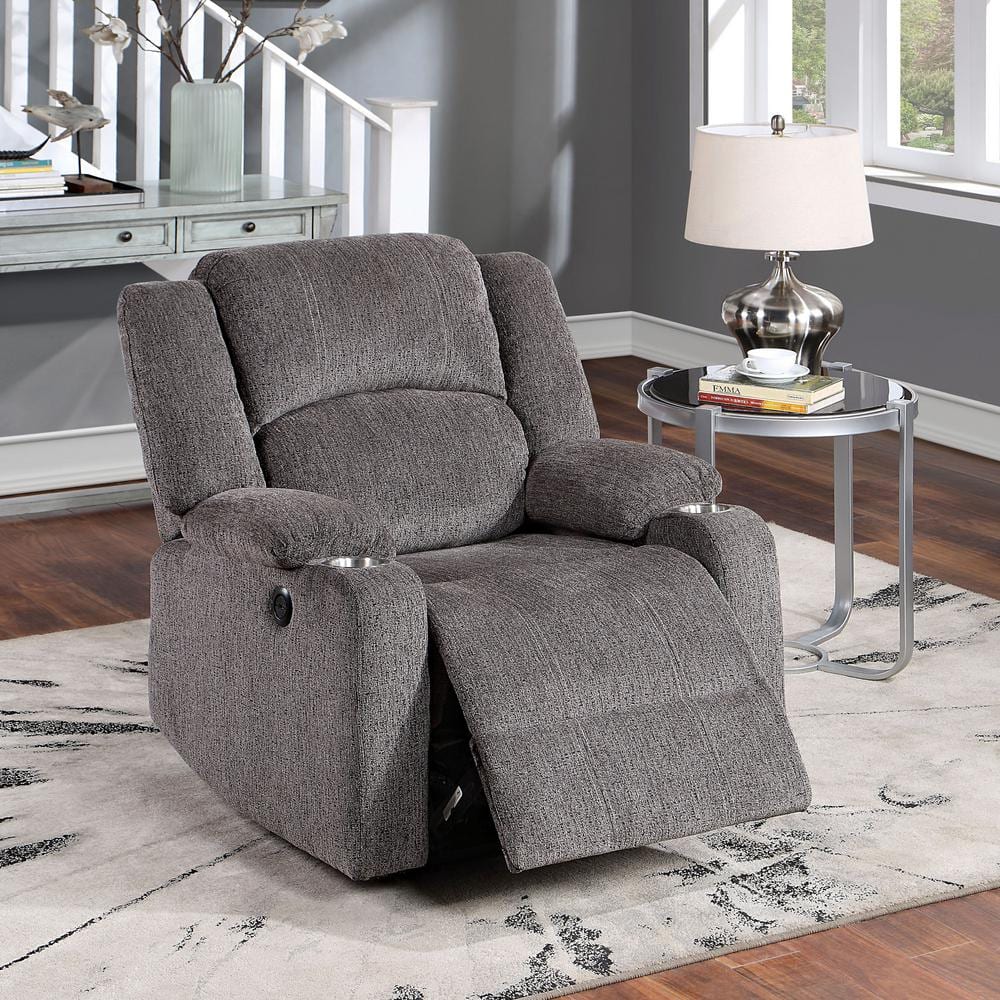 Furniture of America Almedan Gray with Care Kit Chenille Power Recliner ...