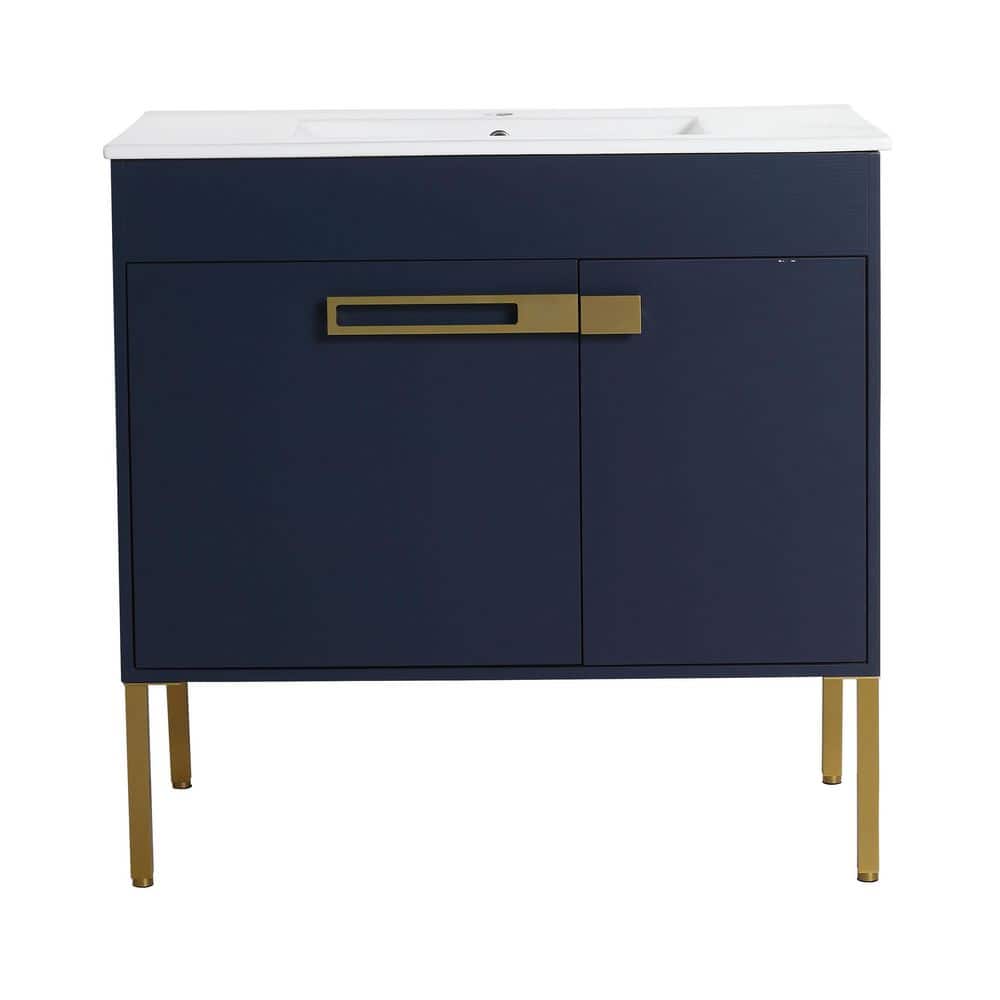 36 in. W x 18 in. D x 35 in. H Freestanding Bath Vanity in Navy Blue ...