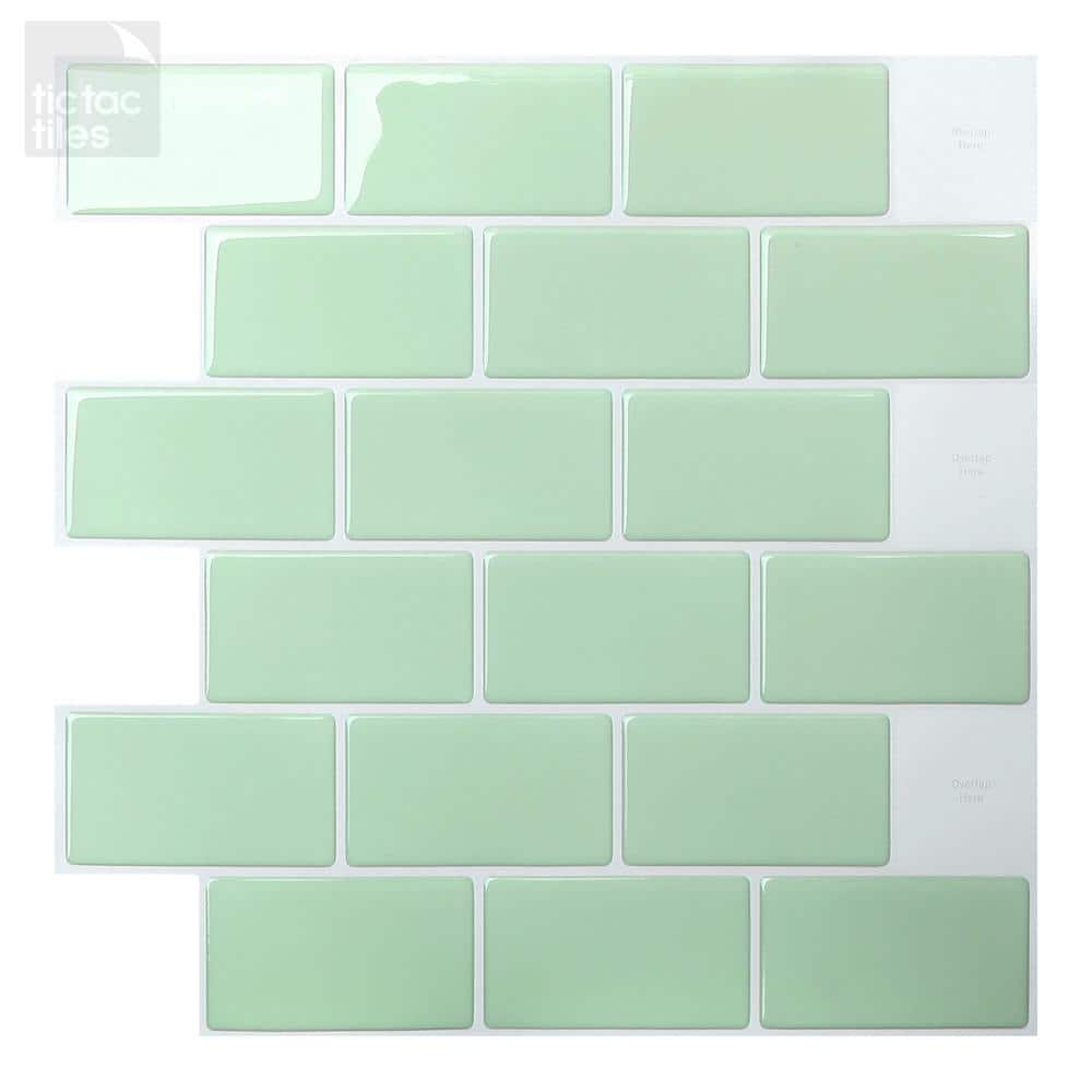 Tic Tac Tiles Subway Mist 12 in. W x 12 in. H Peel and Stick Decorative ...