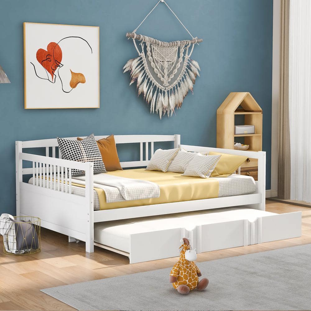 Harper & Bright Designs White Wood Frame Full Size Daybed with Trundle ...