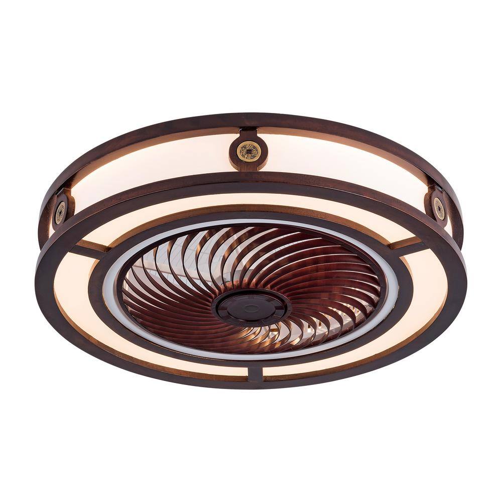 OUKANING 20 in. LED Indoor Dark Brown Neo-Chinese Style Caged Low ...