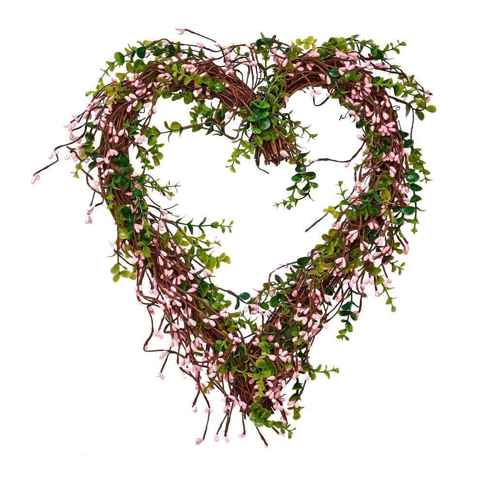 17 in. Artificial Pink Berry Heart Wreath 1239PI