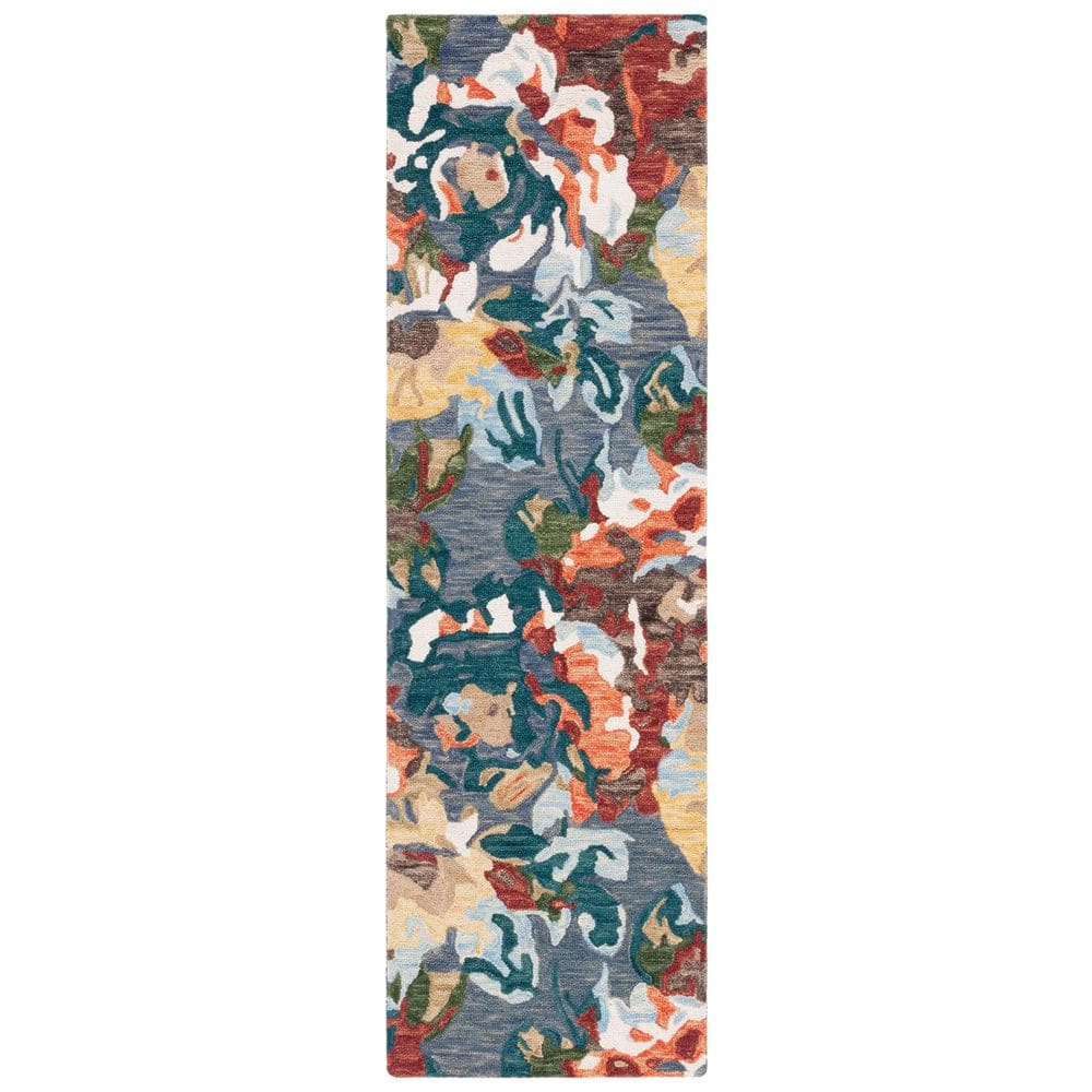 SAFAVIEH Blossom 2 ft. x 8 ft. Light Blue/Rust Oversized Abstract ...