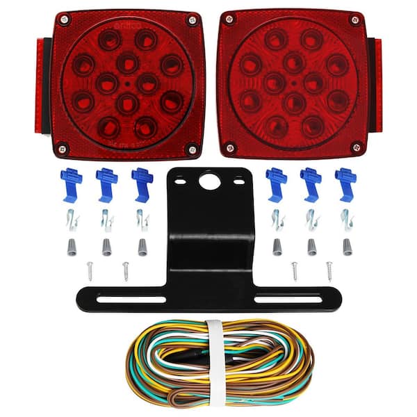 BeamBox 12V Red LED Square Submersible Trailer Lights Kit, Turn Signal ...