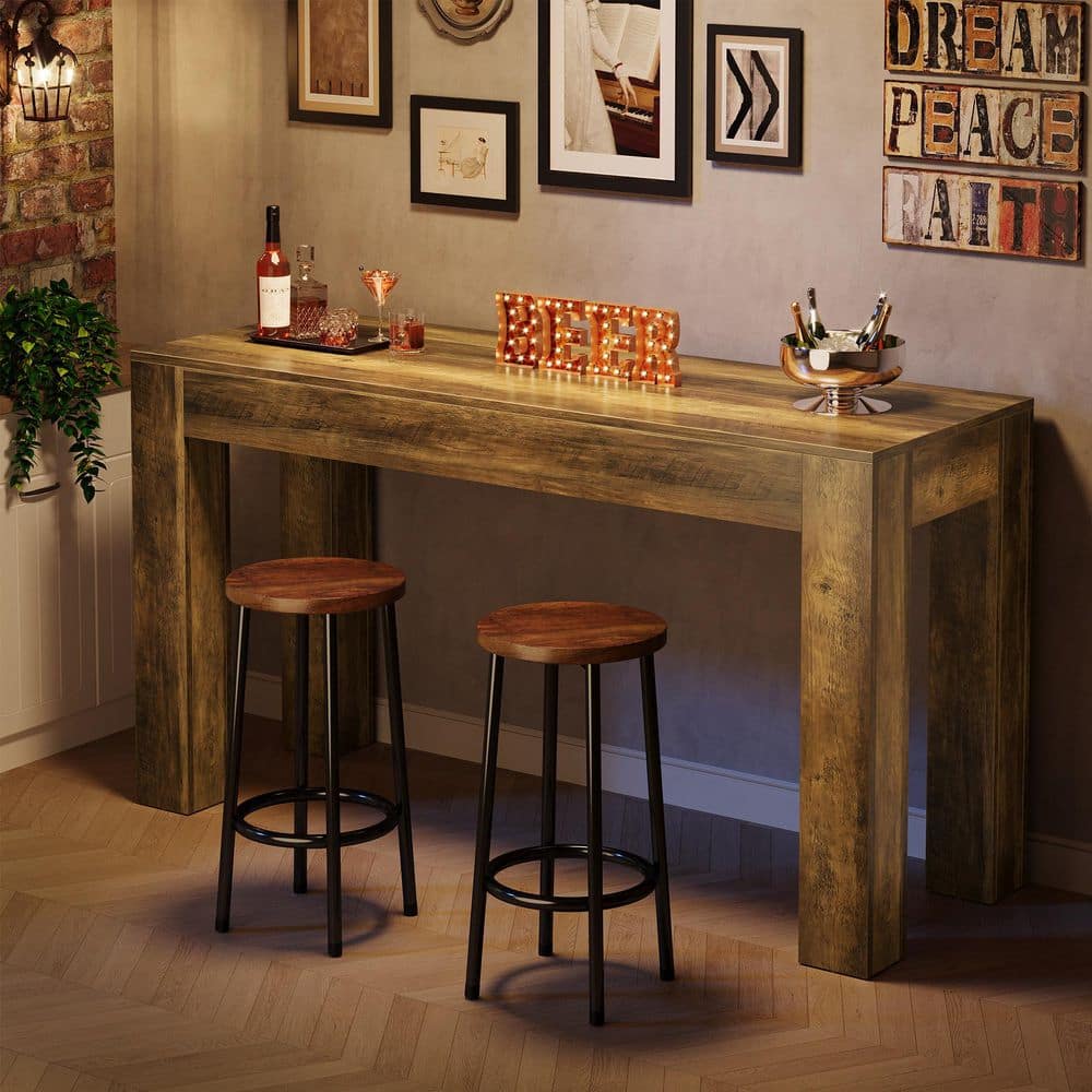 BYBLIGHT Kearsten 39.4 in. H Narrow Bar Table with 4-Legs, Brown MDF ...