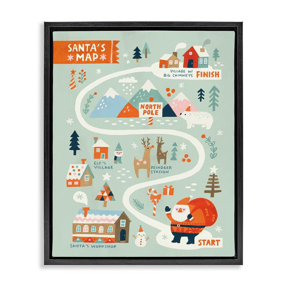 Stupell Industries Jolly Map of North Pole by Irene Chan 1-Piece Black ...