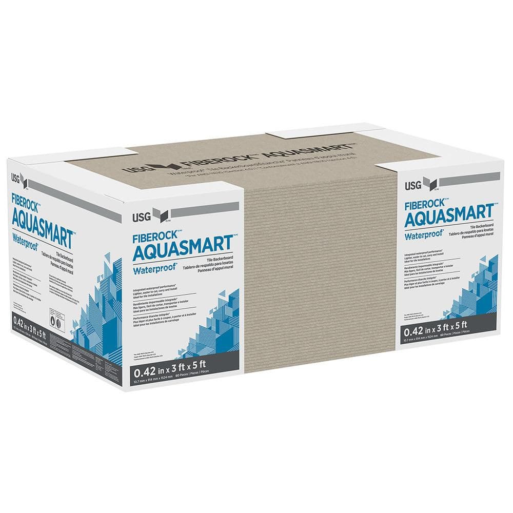 USG Fiberock Brand 0.42 in. x 3 ft. x 5 ft. AquaSmart Tile Backerboard ...
