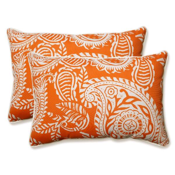 Pillow Perfect Paisley Orange/Ivory Addie Rectangular Outdoor Lumbar ...