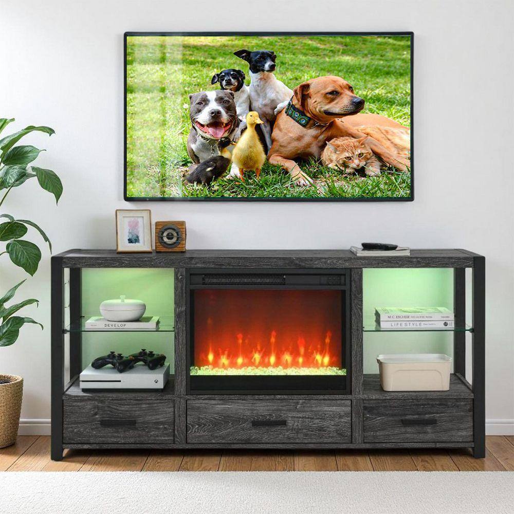 ToolCat 60 in. Freestanding TV Stand 24 in. Electric Fireplace Insert ...