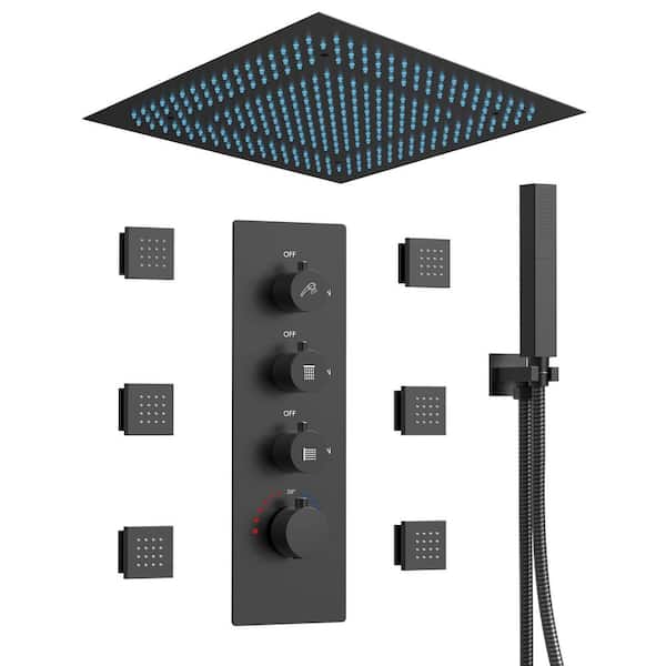 EVERSTEIN 7-Spray 20 in. Flush Ceiling Mount Fixed and Handheld Dual Shower Head with LED in ...