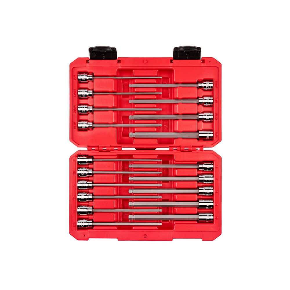 TEKTON 3/8 Inch Drive Long Ball End Hex Bit Socket Set with Case, 19-Piece (1/8-3/8 in., 3-10 mm ...