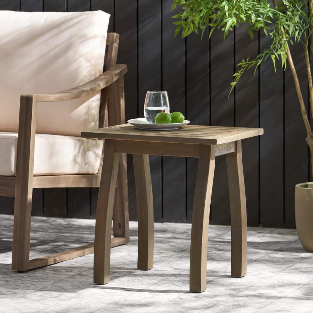 Outdoor Farmhouse End Table, 19.25 in. H Acacia Wood Pedestal Rectangle ...