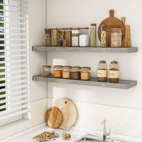48 in. W x 8 in. D Grey Floating Shelves Decorative Wall Shelf (Set of ...