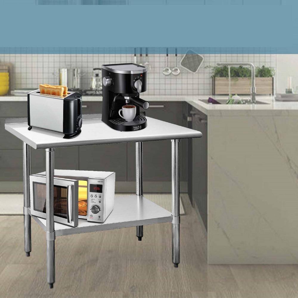 FAMYYT Silver Stainless Steel 48 in. Kitchen Prep Table with Adjustable ...