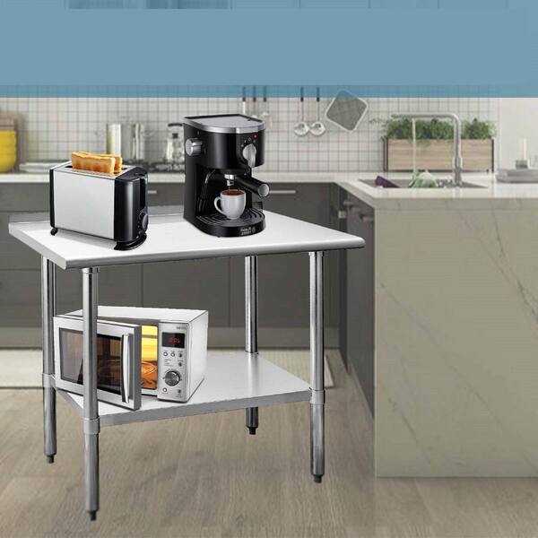FAMYYT Silver Stainless Steel 48 in. Kitchen Prep Table with Adjustable ...