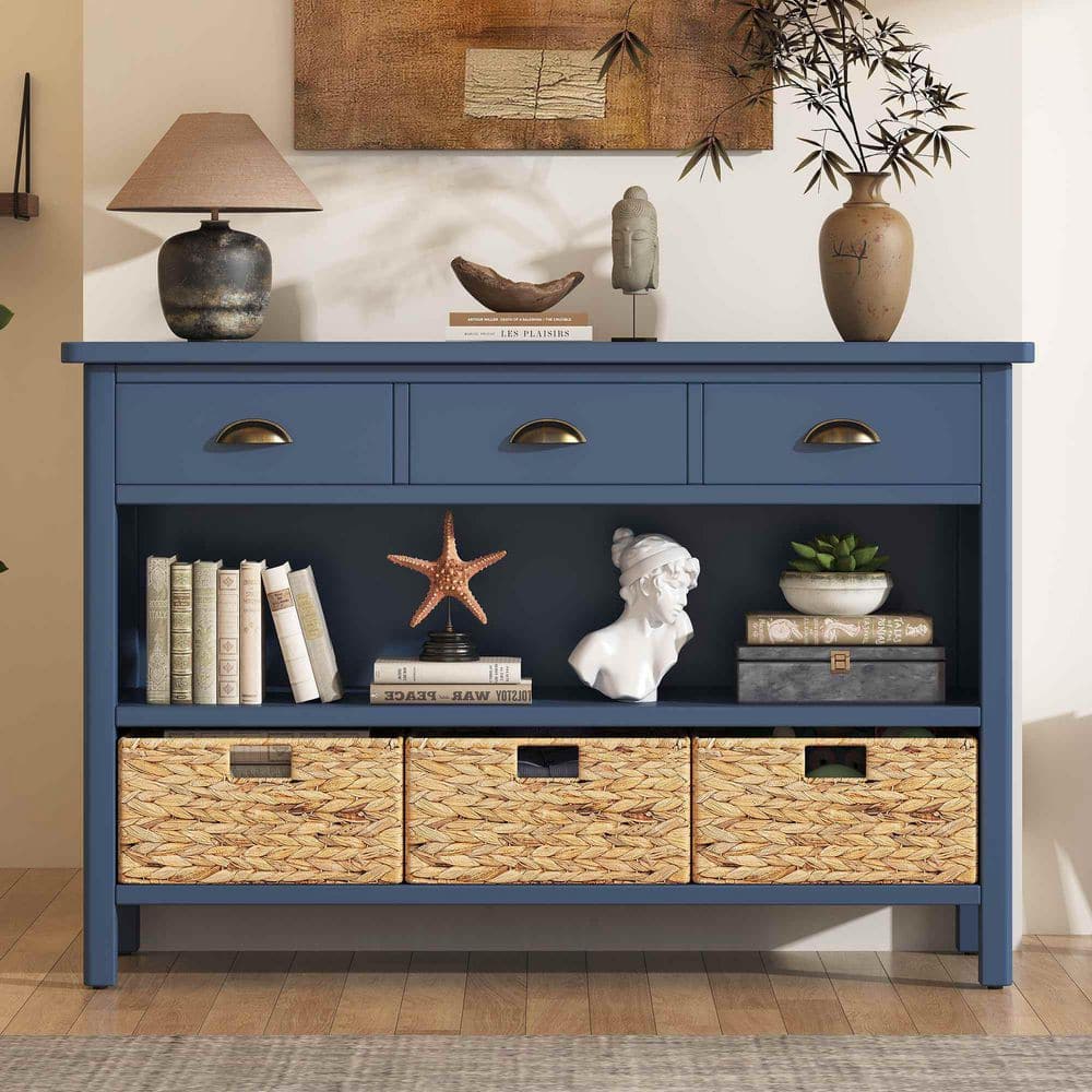 Polibi 47 in. Navy Rectangle Wood Console Table Entryway Table RS519 ...