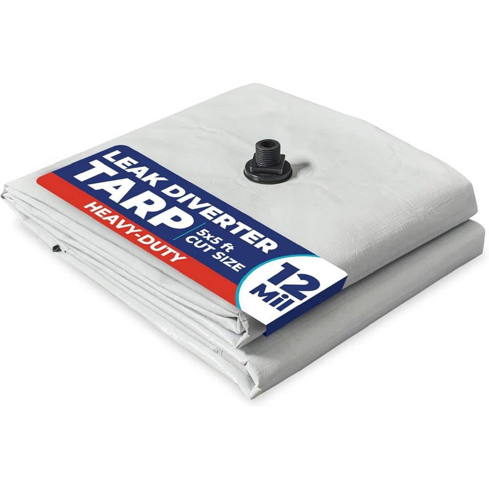 7 ft. x 7 ft. Ceiling Leak Drainage Tarp with Deep Flange, D-Rings ...