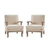 JAYDEN CREATION Quentin Linen Farmhouse Wooden Upholstered Arm Chair ...
