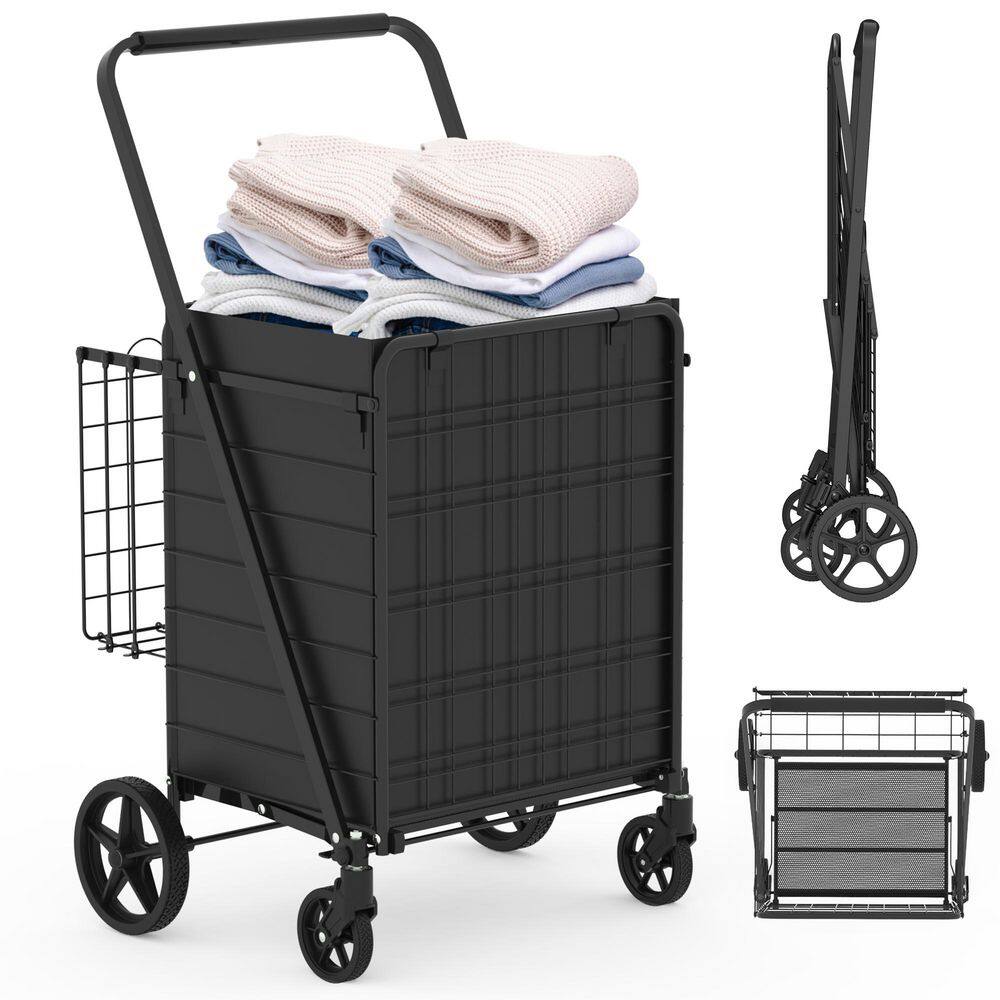 Cesicia 4-Wheel Metal Extra Large Shopping Cart on Wheels with Double ...