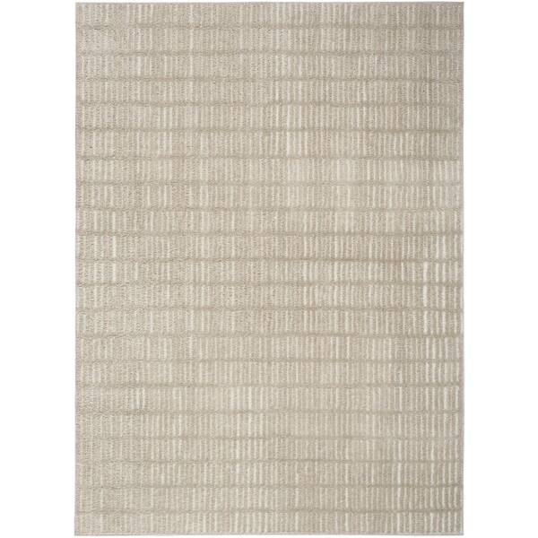 Nourison Cozy Modern Grey Ivory 9 ft. x 12 ft. Linear Contemporary Area ...