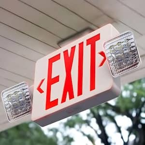Bieuoram 120-277-Volt White Integrated LED Emergency Red Exit Light ...