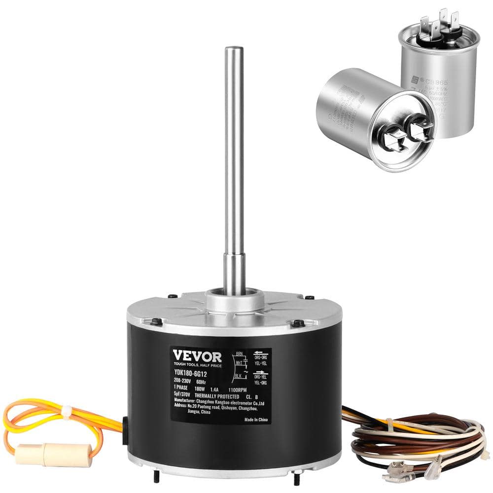 VEVOR Condenser Fan Motor 1/4 HP 1100 RPM Reversible Rotating 208 to ...