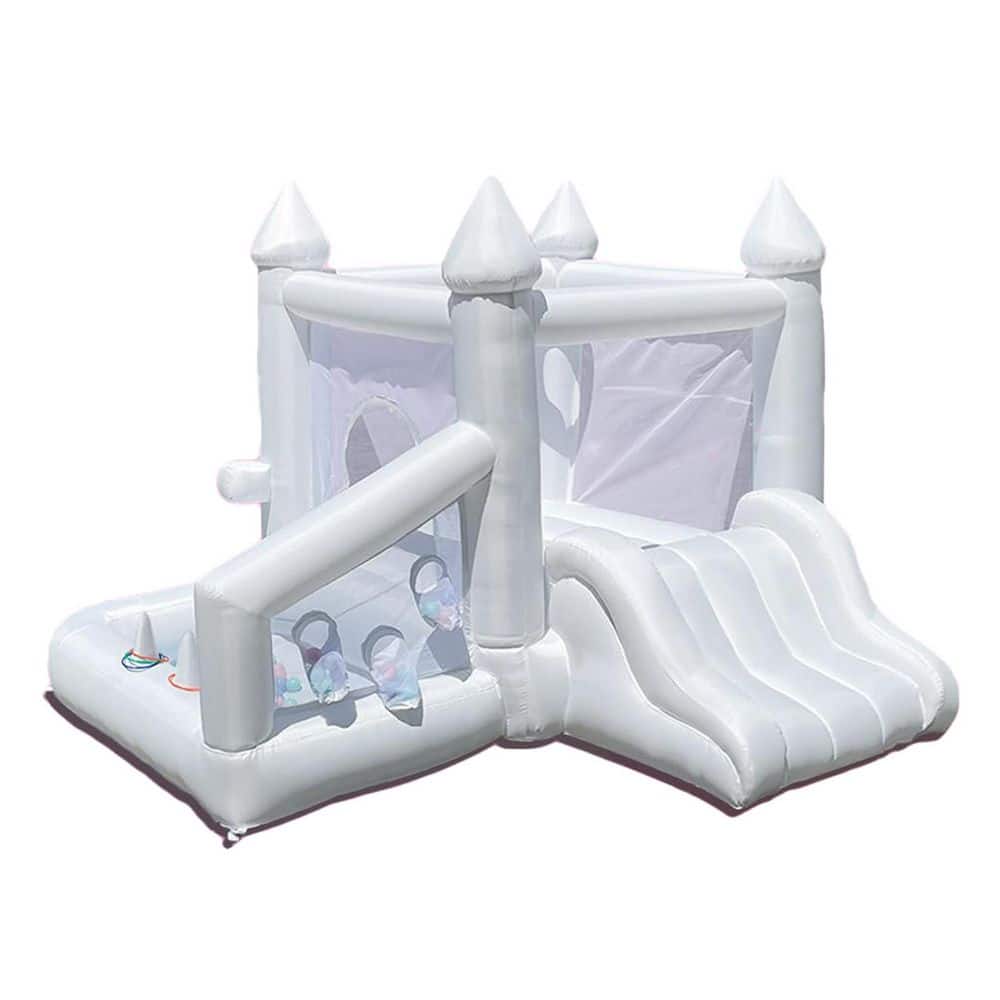 MISOPILY White Bounce House with Slide, Basketball Rim, Ball Pit, 370W ...