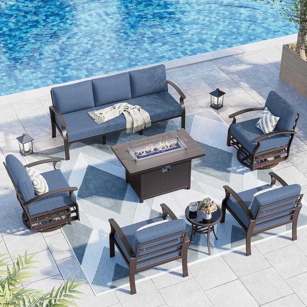 Zerpod 7-Piece Aluminum Patio Conversation Sectional Seating Set with 5 ...