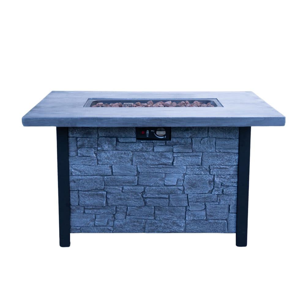 44 in. Black Brown Rectangular Fiberglass and Iron Propane Fire Pit ...