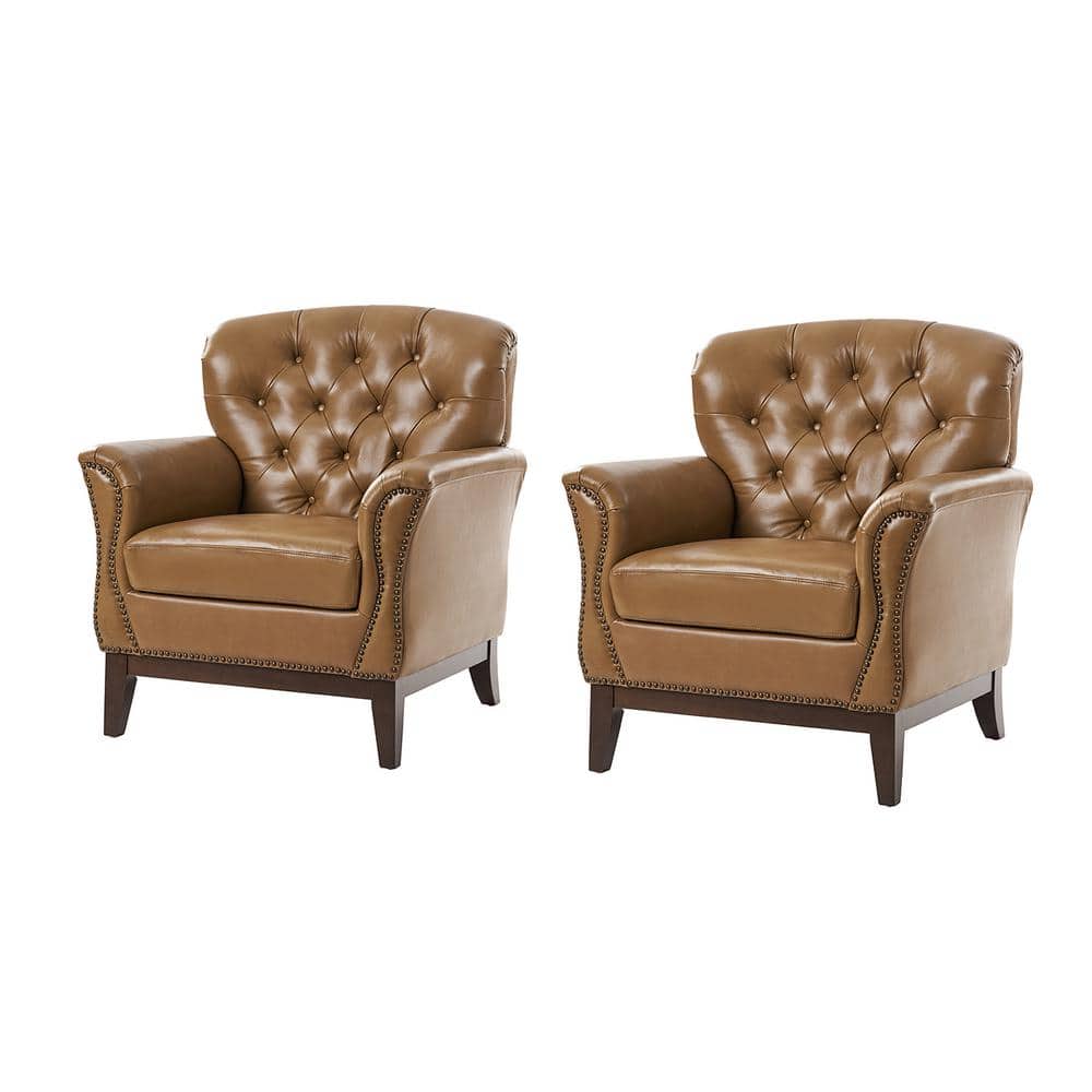 JAYDEN CREATION Bud Traditional Genuine Camel Leather Accent Chair Set ...