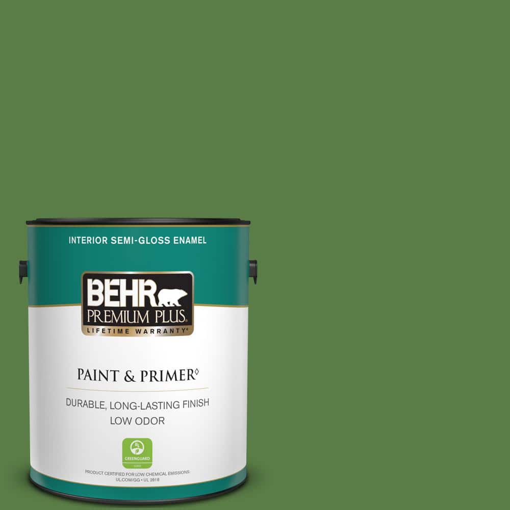 BEHR PREMIUM PLUS 1 gal. #S-H-430 Mossy Green Semi-Gloss Enamel Low ...