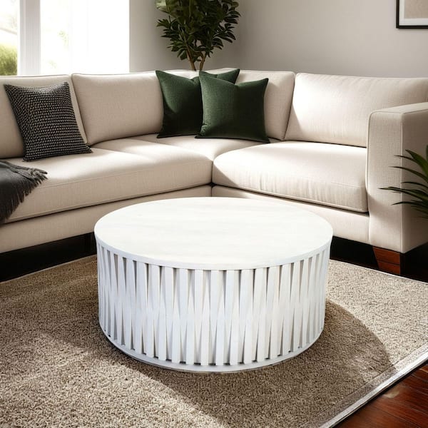 Carolina Chair & Table Hatteras 40 in. White Round Vertical Weave Wood ...
