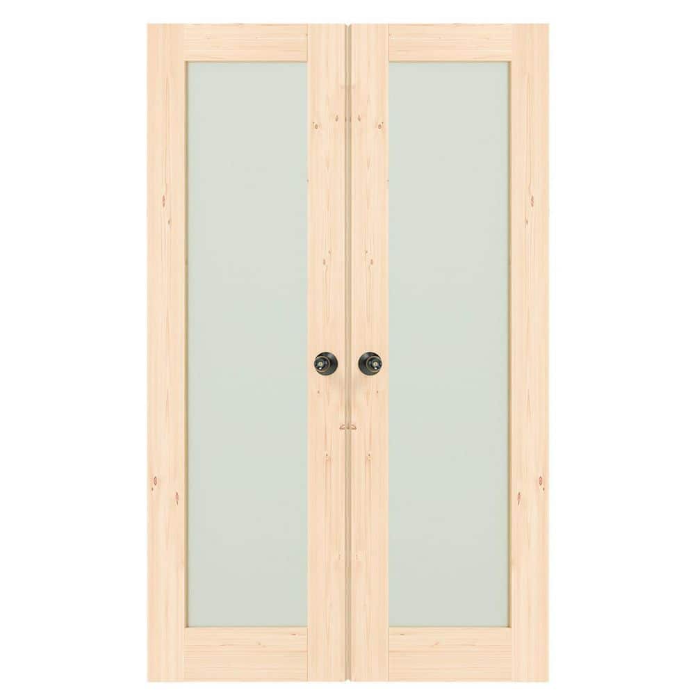 TENONER 48 in. x 80 in. Solid Wood, Full Lite, Frosted Glass, Primed ...
