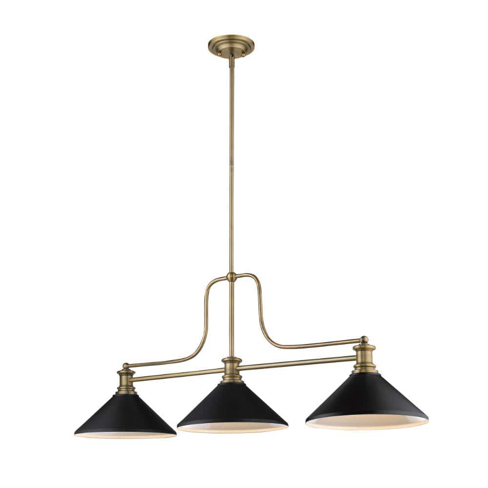 Melange 3-Light Heritage Brass Billiard Light with Metal Matte Black ...