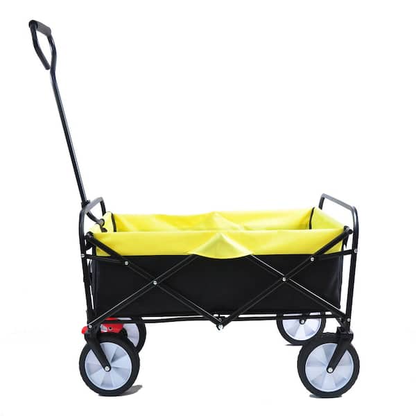 JimsMaison 4.1 cu. ft. Black Yellow Metal Folding Garden Cart with ...