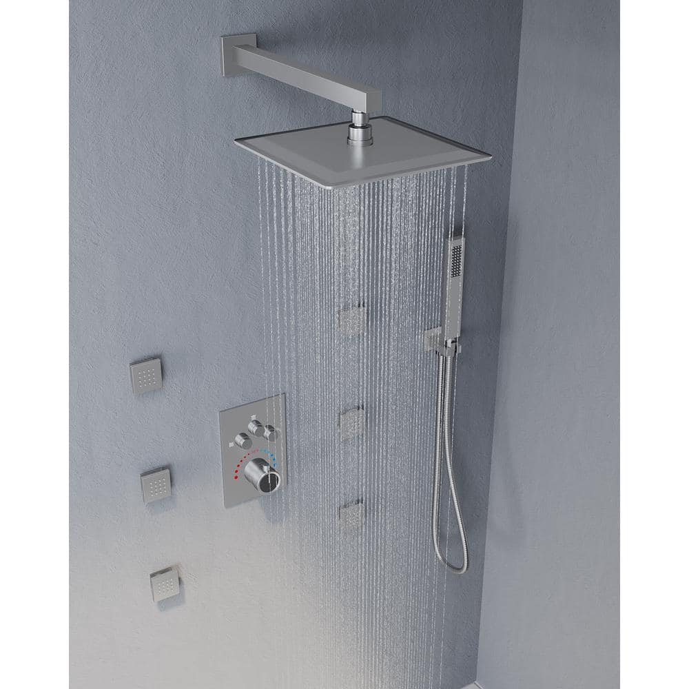 GRANDJOY Multiple Press 7-Spray Wall Mount 12 in. Fixed and Handheld ...