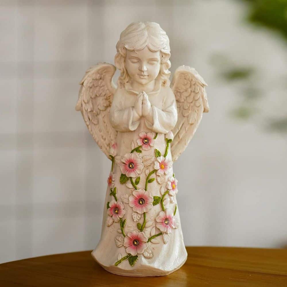 Solar Garden Outdoor Statues Angel and 7 LED Lights HPTWSRMJ - The Home ...