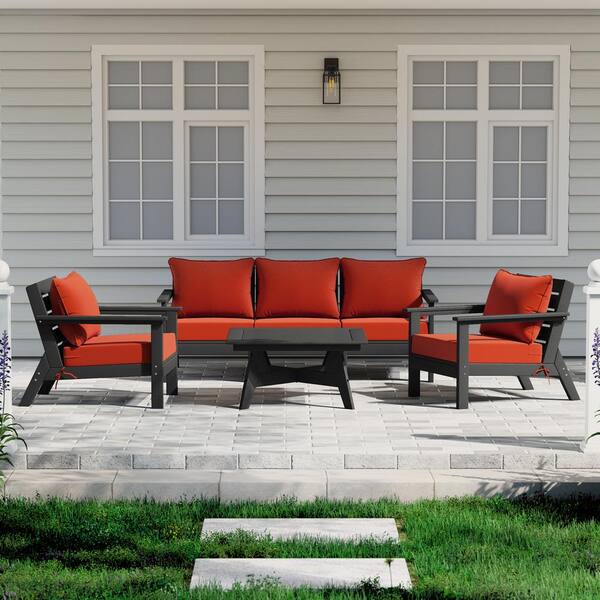 WESTIN OUTDOOR Birchwood Black Arrangeable 6-Piece Outdoor Patio HDPE ...