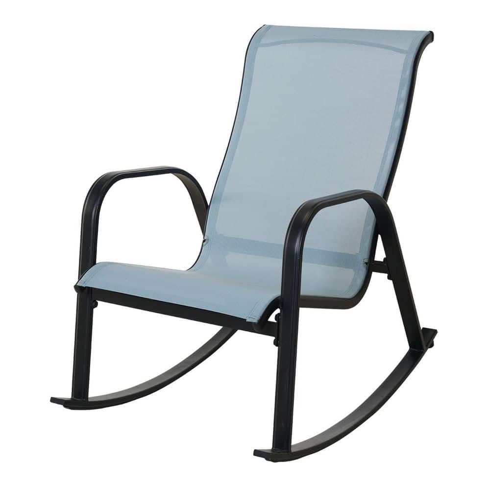 MEOOEM Metal Outdoor Rocking Chair, Blue Mesh Sling Rocker Seating ...