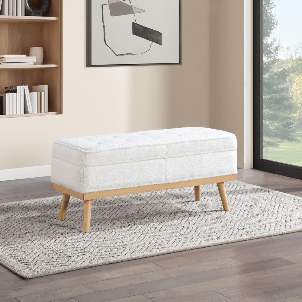 OSP Home Furnishings Katheryn Ivory Sherpa Fabric 43.5 in. Storage ...