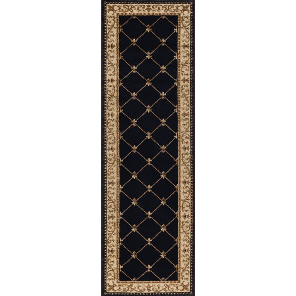 Tayse Rugs Sensation Border Black 2 ft. x 8 ft. Indoor Runner Rug SNS4883 2x8 - The Home Depot